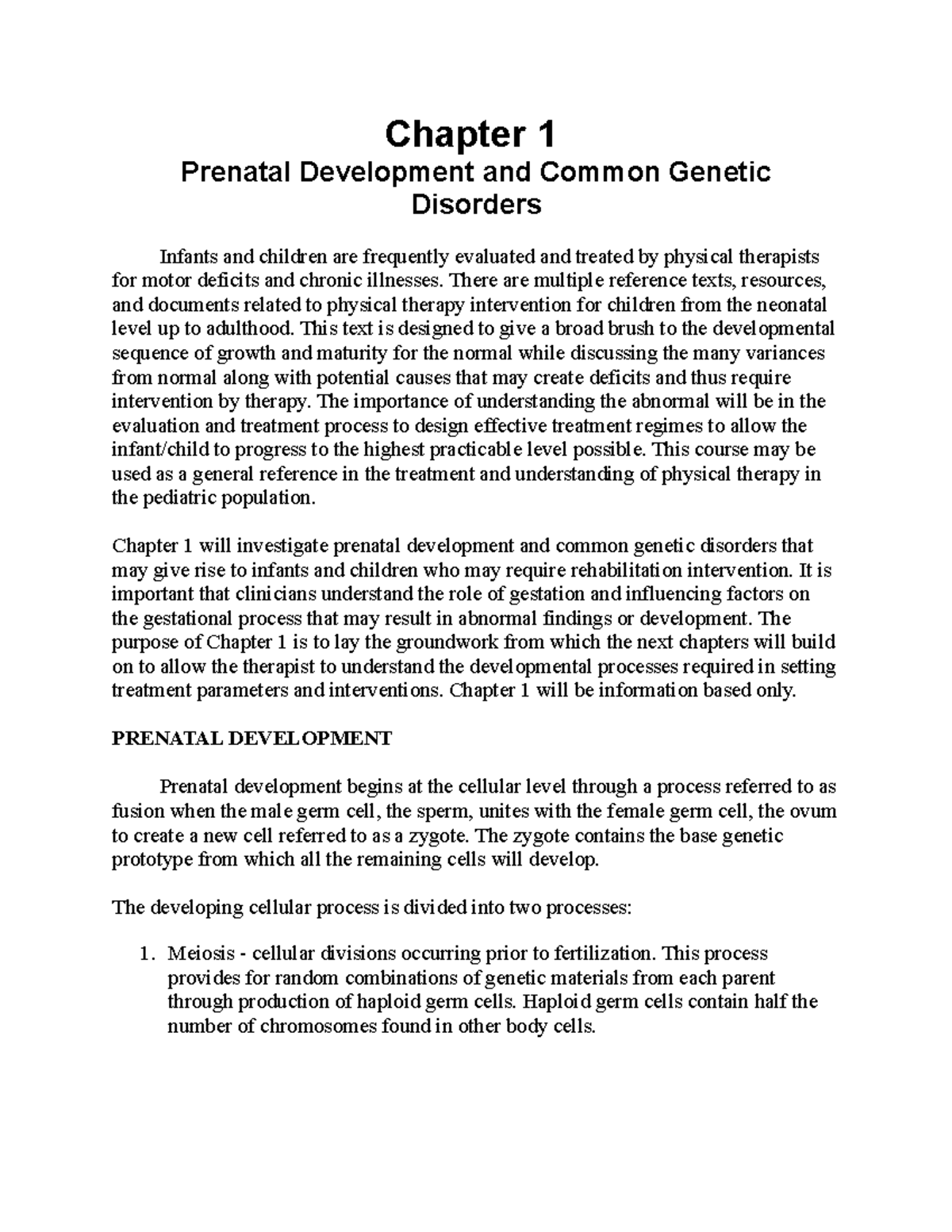 Chapter 1-prenatal devt n genetic disorders - Chapter 1 Prenatal ...