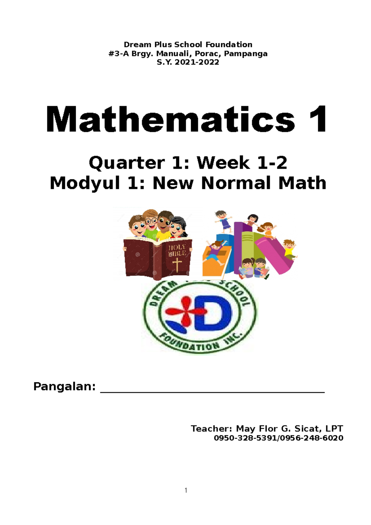 MATH-1-Q1-week-1-2-ok - Dream Plus School Foundation #3-A Brgy. Manuali, Porac, Pampanga S. 2021 ...