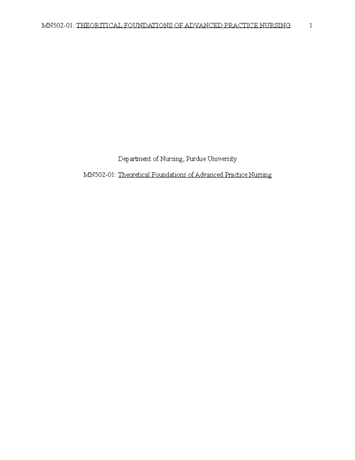 502 UNIT2 assignment 5 - Department of Nursing, Purdue University MN502 ...