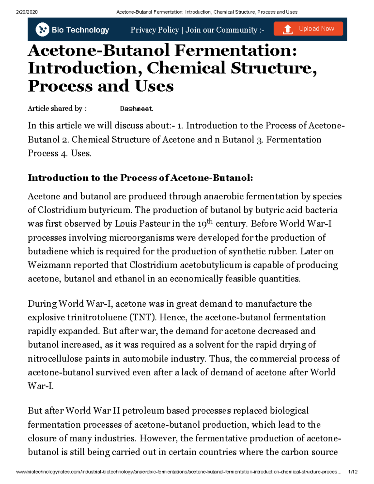Acetone-Butanol Fermentation Introduction, Chemical Structure, Process ...