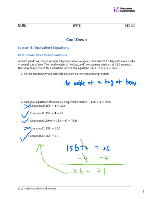 Algebra 1 1 4 Lesson cool down - NAME DATE PERIOD © 2019 by ...