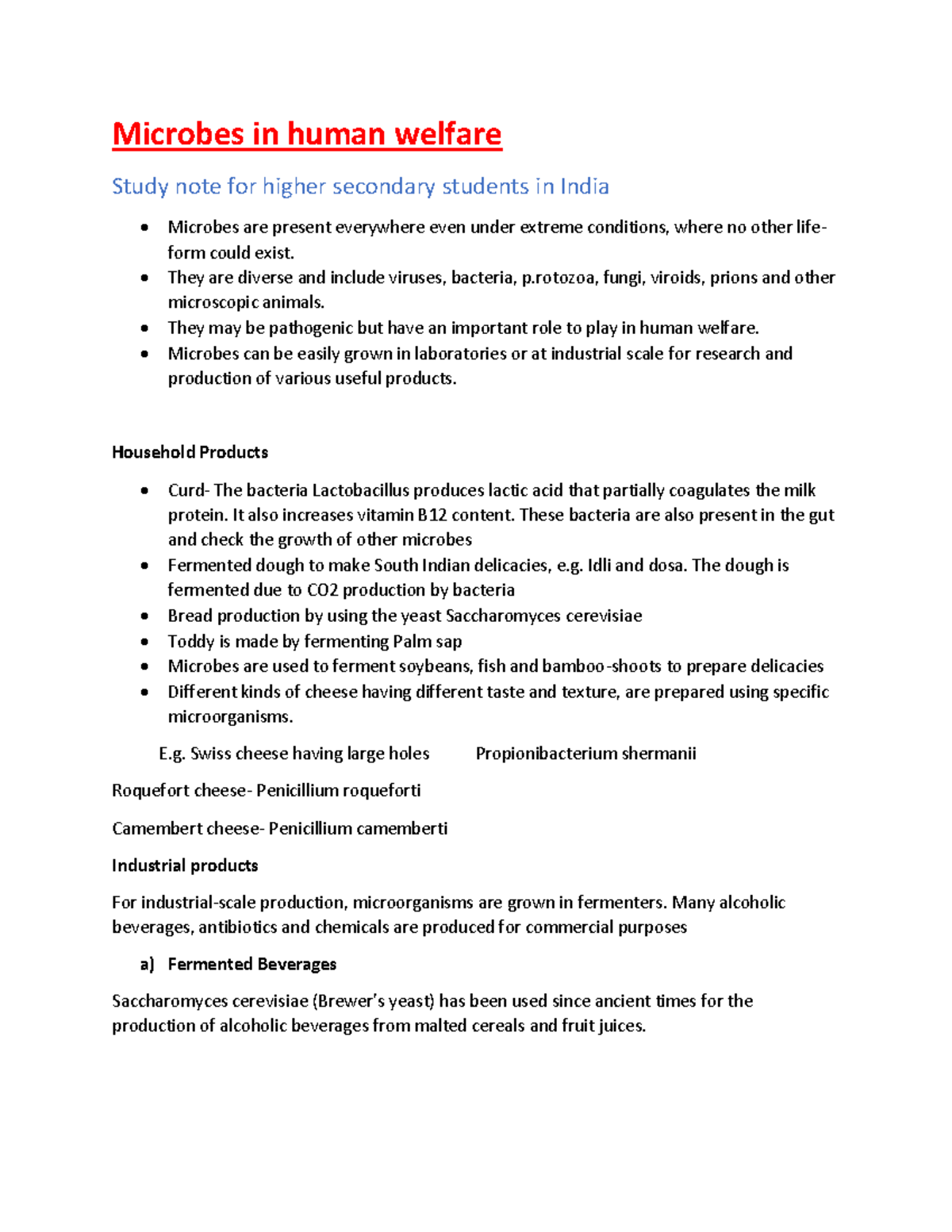 Microbes in human welfare - Microbes in human welfare Study note for ...