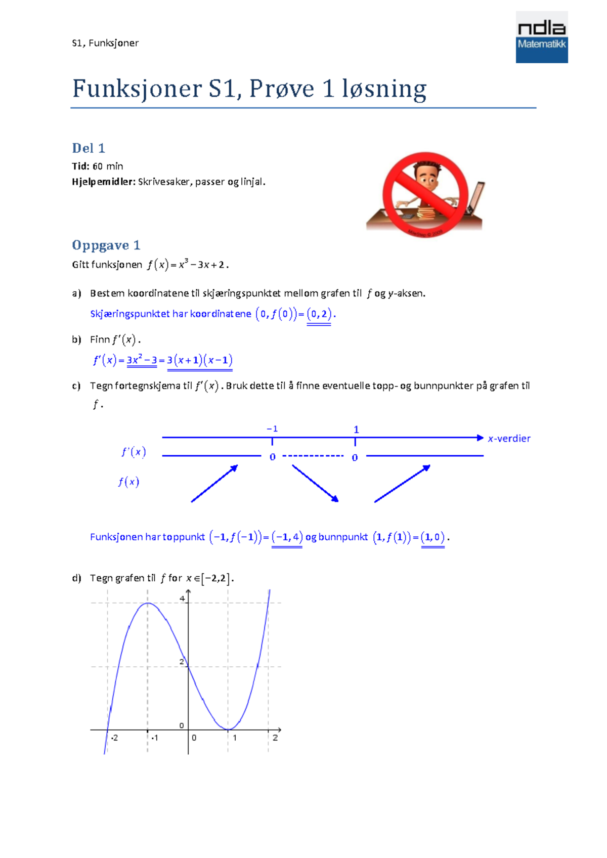 Funksjoner S1, Prøve 1 løsning - Funksjoner S1, Prøve 1 løsning Del 1 ...