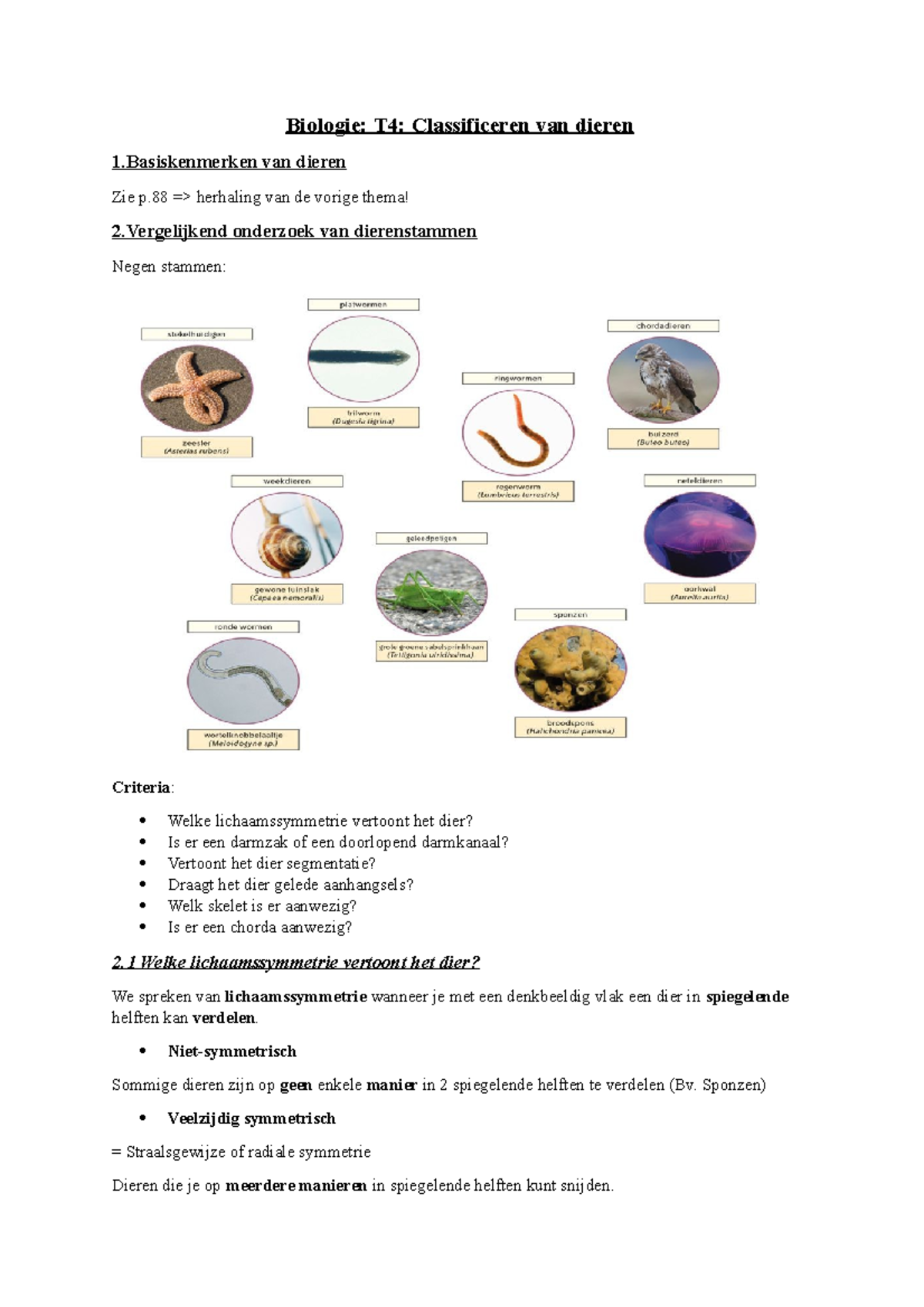 Biologie Thema 4 classificaties 4e jaar aso - Biologie: T4 ...