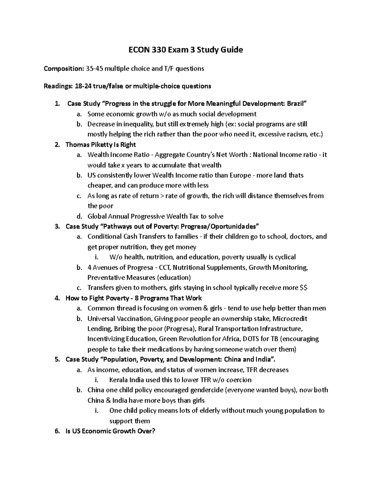 Exam 3 Study Guide - ECON 330 Exam 3 Study Guide Composition: 35-45 ...