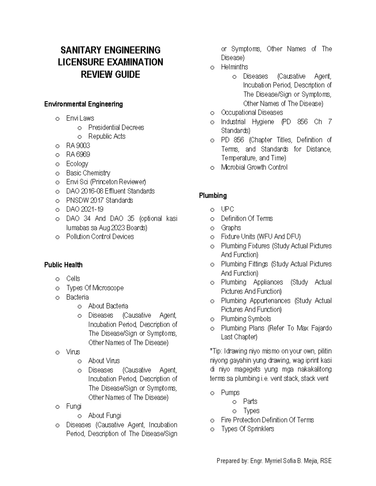 SELE- Review- Guide - Summary civil engineering - Prepared by: Engr ...
