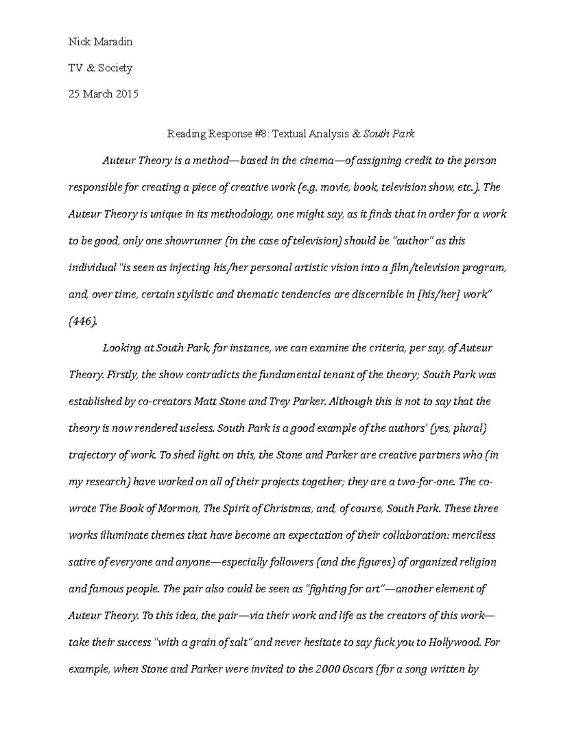 Reading Response #8 - Nicholas Maradin - Nick Maradin TV Society 25 ...