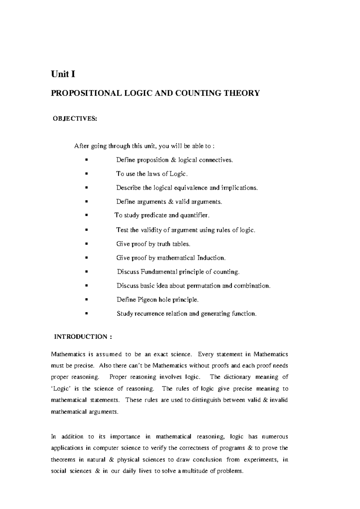 Discrete Mathematics Lecturer Notes PDF-1 - Unit I PROPOSITIONAL LOGIC ...