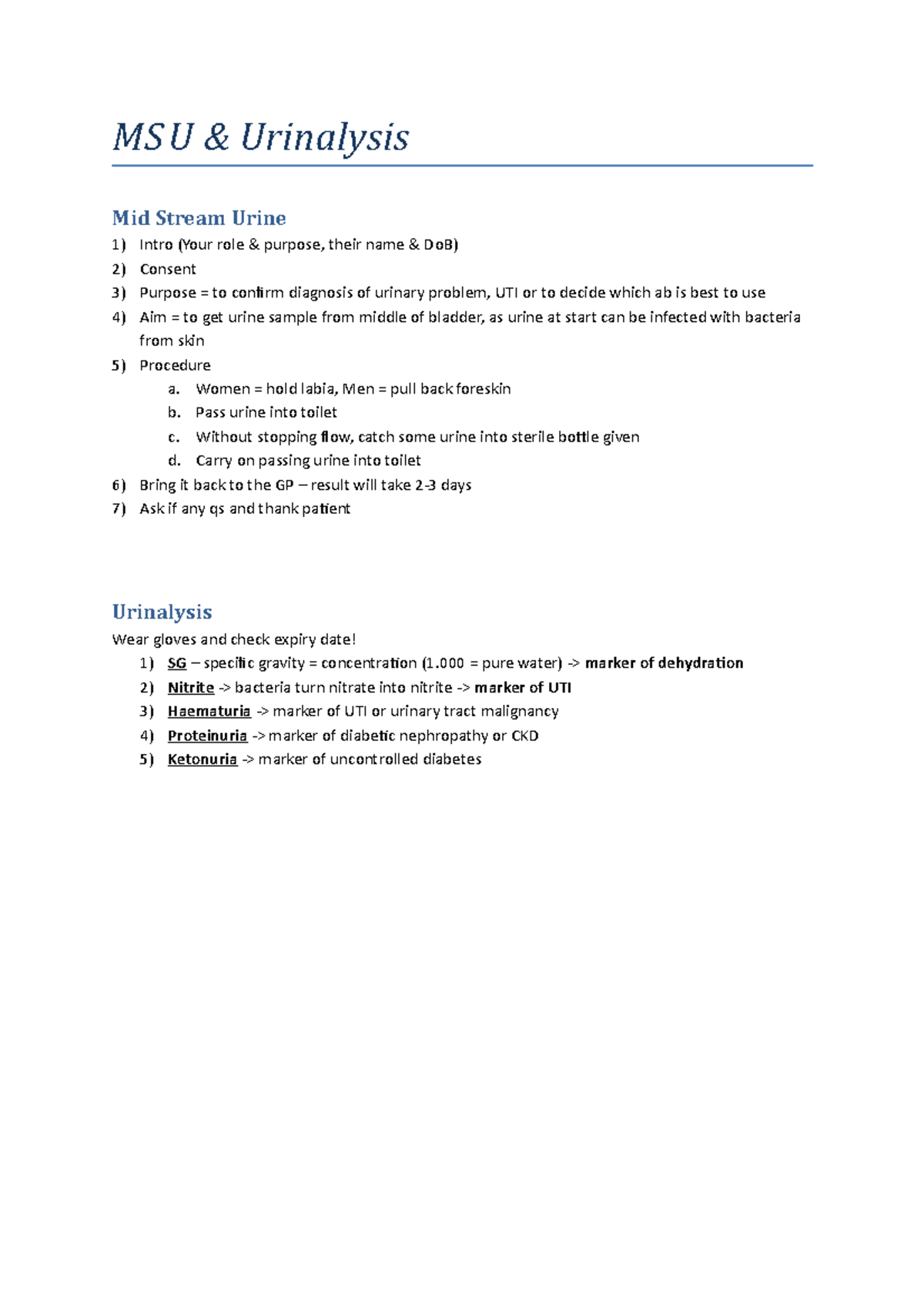 MSU Urinalysis - MS U &amp; Urinalysis Mid Stream Urine 1) 2) 3) 4 ...