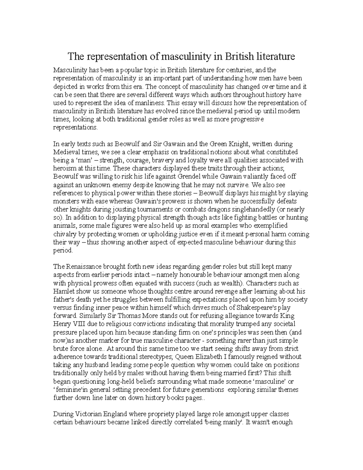 British Literature - The concept of masculinity has changed over time ...