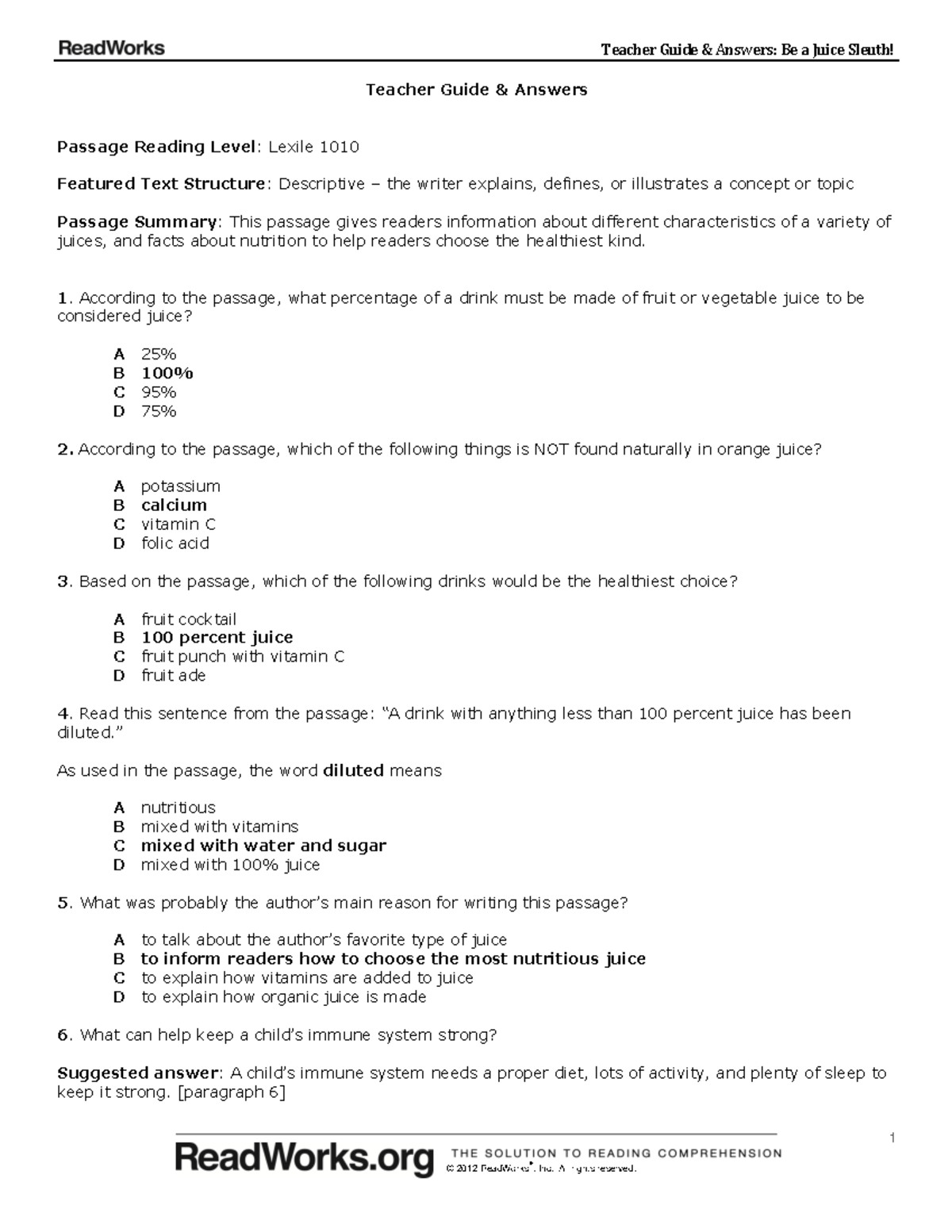 E772d762b1ce54a8b0ce3ddb001a773f - Teacher Guide & Answers: Be a Juice ...