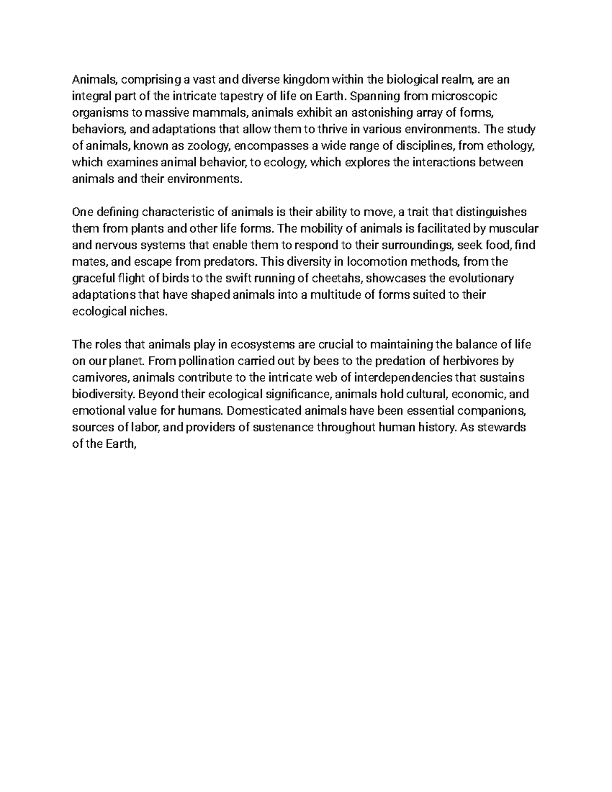 B14 - English Writing assignment - Animals, comprising a vast and ...