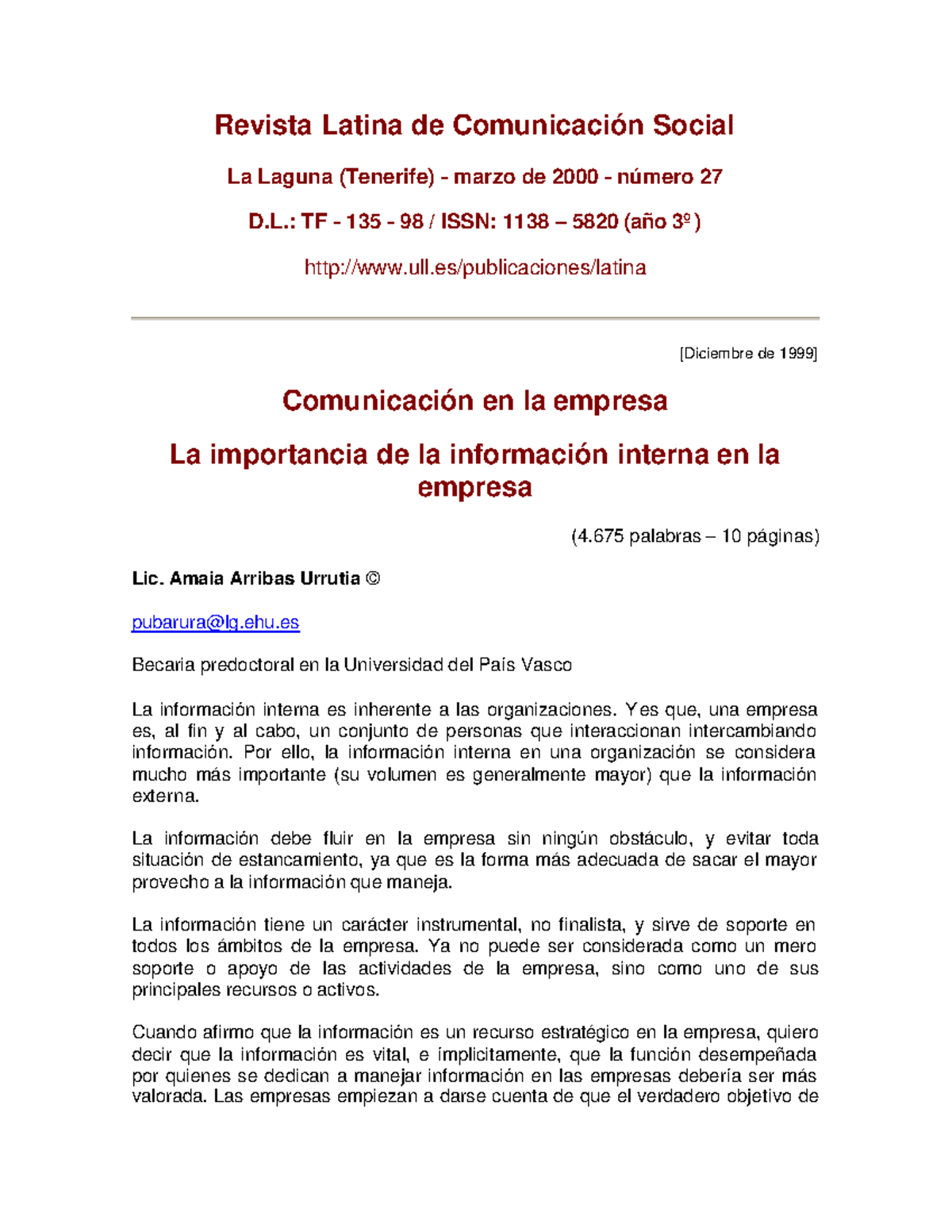 Amaia Arribas - La importancia de la información interna en la empresa ...