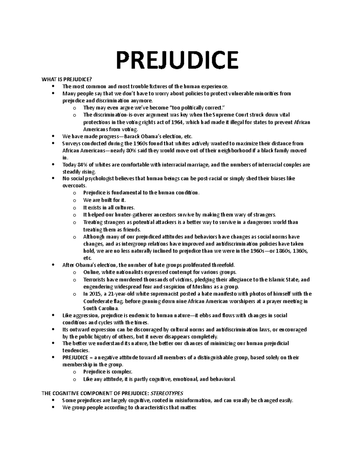 Chapter 7 Notes - The Social Animal - PREJUDICE WHAT IS PREJUDICE? The ...