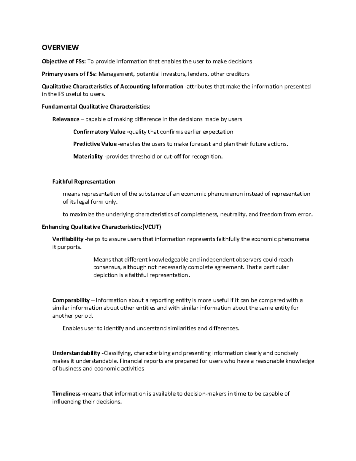 FAR- Overview - FAR - OVERVIEW Objective of FSs: To provide information ...