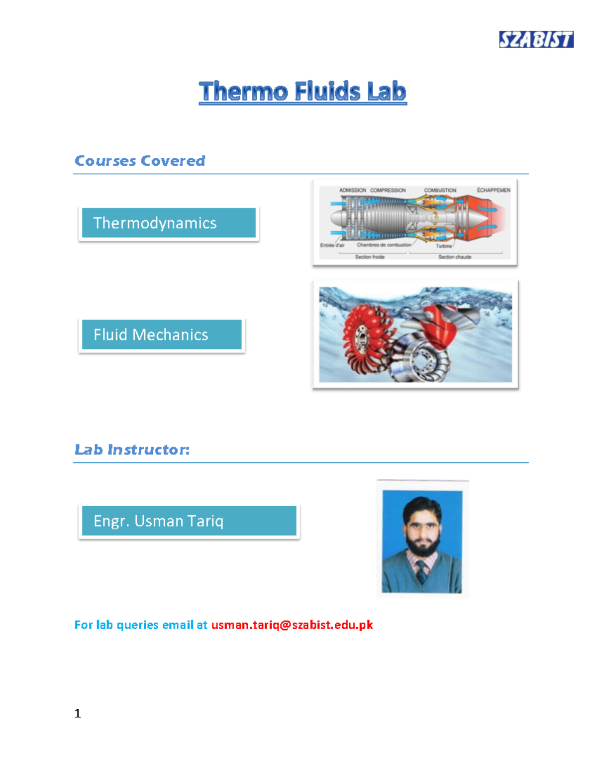 Thermo-fluids-lab compress - Courses Covered Lab Instructor: For lab ...