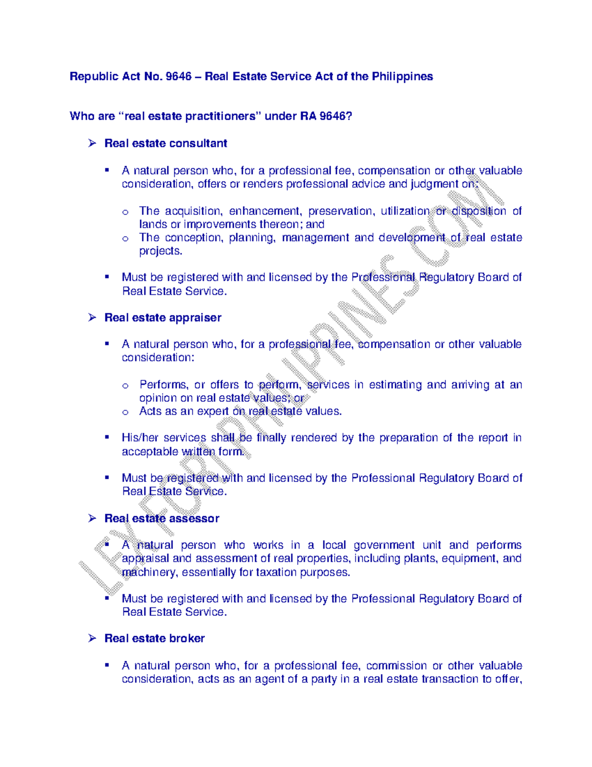 Outline-ra-9646- real-estate-service - Republic Act No. 9646 – Real ...