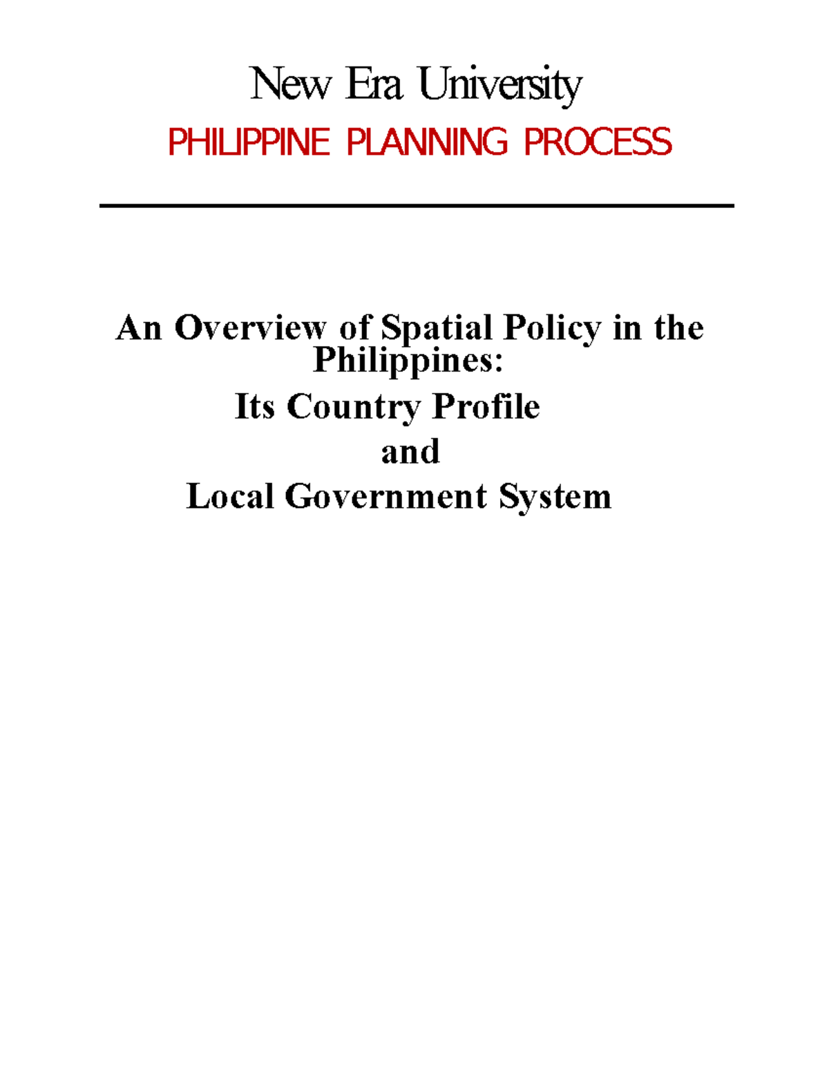 An Overview of Spatial Policy in the Philippines updated as of August ...
