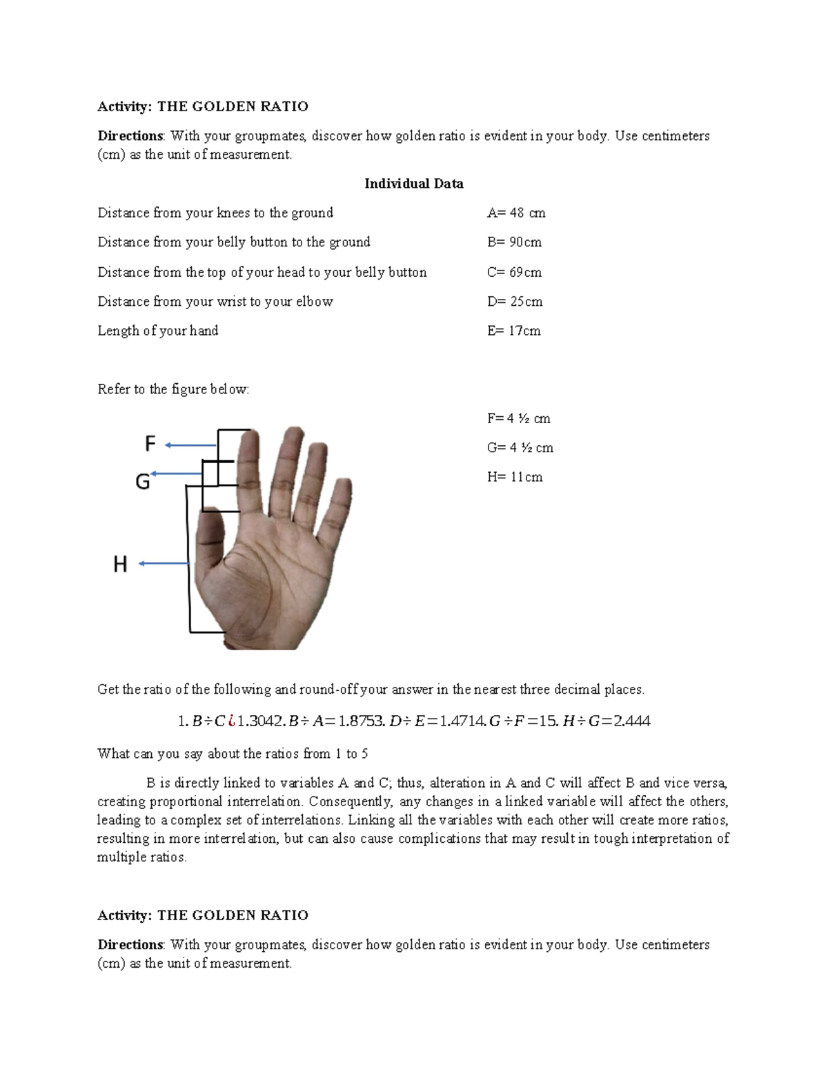Activity-Fibonacci-Sequence - Activity: THE GOLDEN RATIO Directions ...