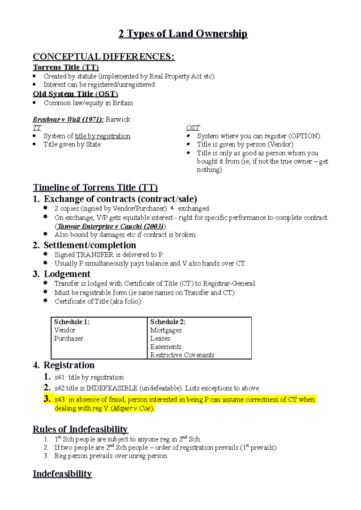 Ttexceptionstoindefeasibility - 2 Types of Land Ownership CONCEPTUAL ...