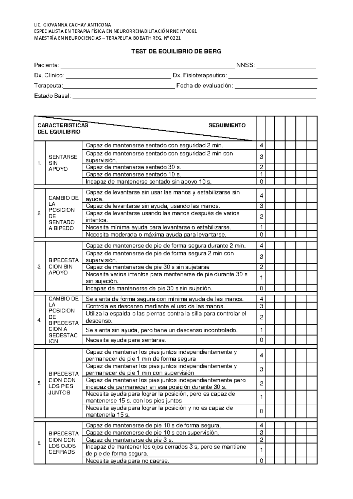 TEST DE Equilibrio DE BERG detalles - ESPECIALISTA EN TERAPIA FÍSICA EN ...
