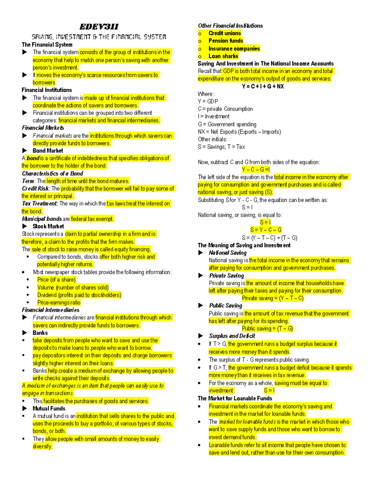 Economic Development - Lecture Notes Reviewer - The Financial System ...