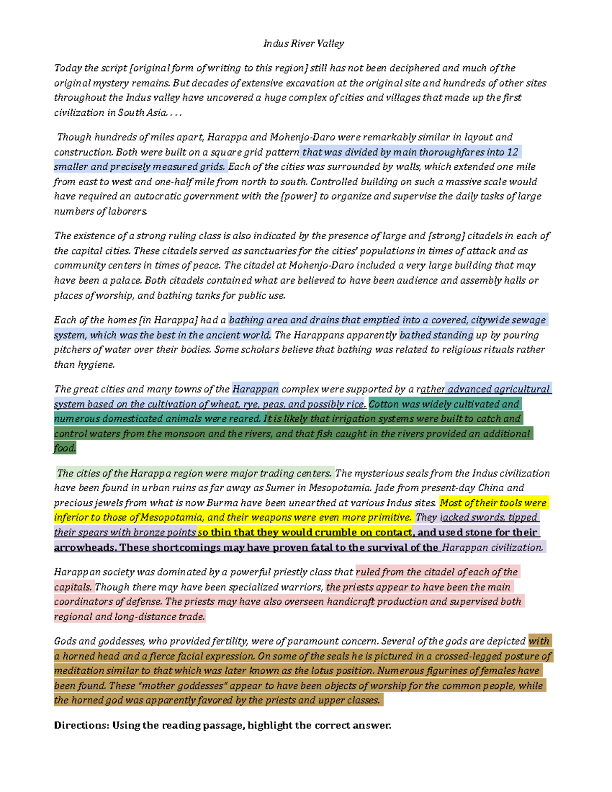 Indus River Valley Reading - Indus River Valley Today the script ...