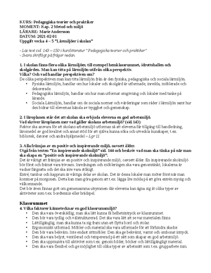 Metod och Miljö - Arbetssätt - KURS: Pedagogiska teorier och praktiken ...