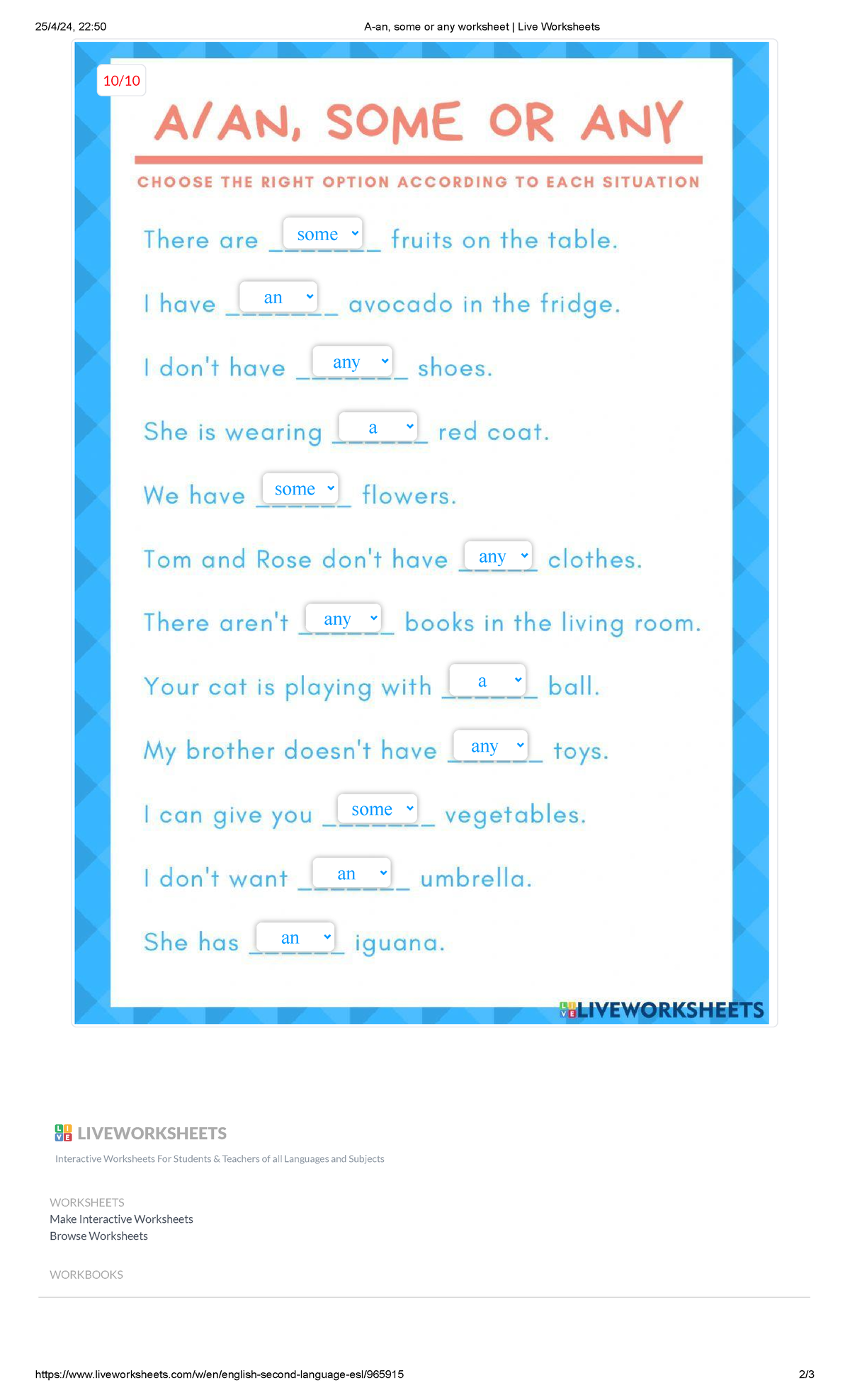 A-an, some or any worksheet Live Worksheets - Ingles II ...