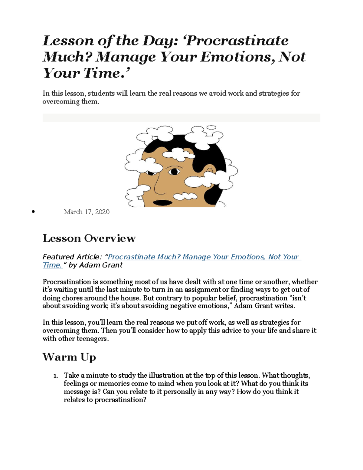 NYT Procrastinate Questions - Lesson of the Day: ‘Procrastinate Much ...