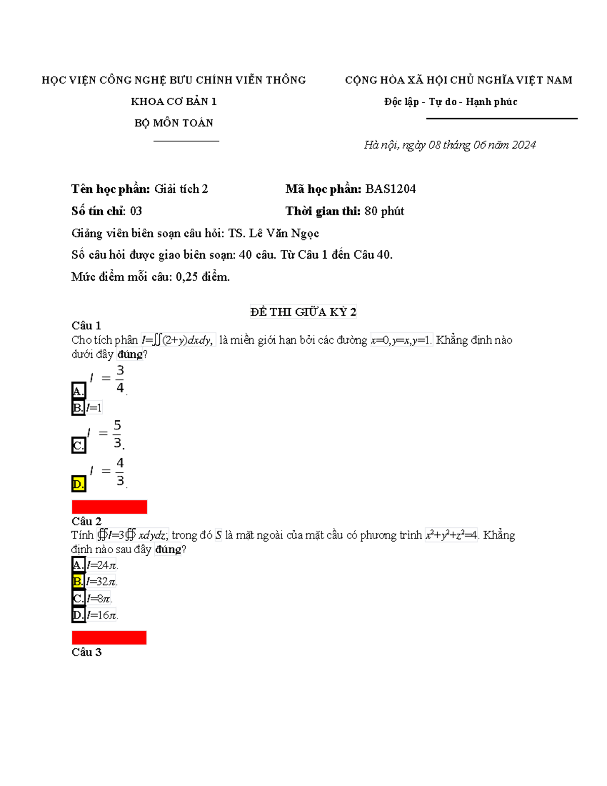 Đề GT2 GK Lần3co DA - hay - HỌC VIỆN CÔNG NGHỆ BƯU CHÍNH VIỄN THÔNG KHOA CƠ BẢN 1 BỘ MÔN TOÁN ...