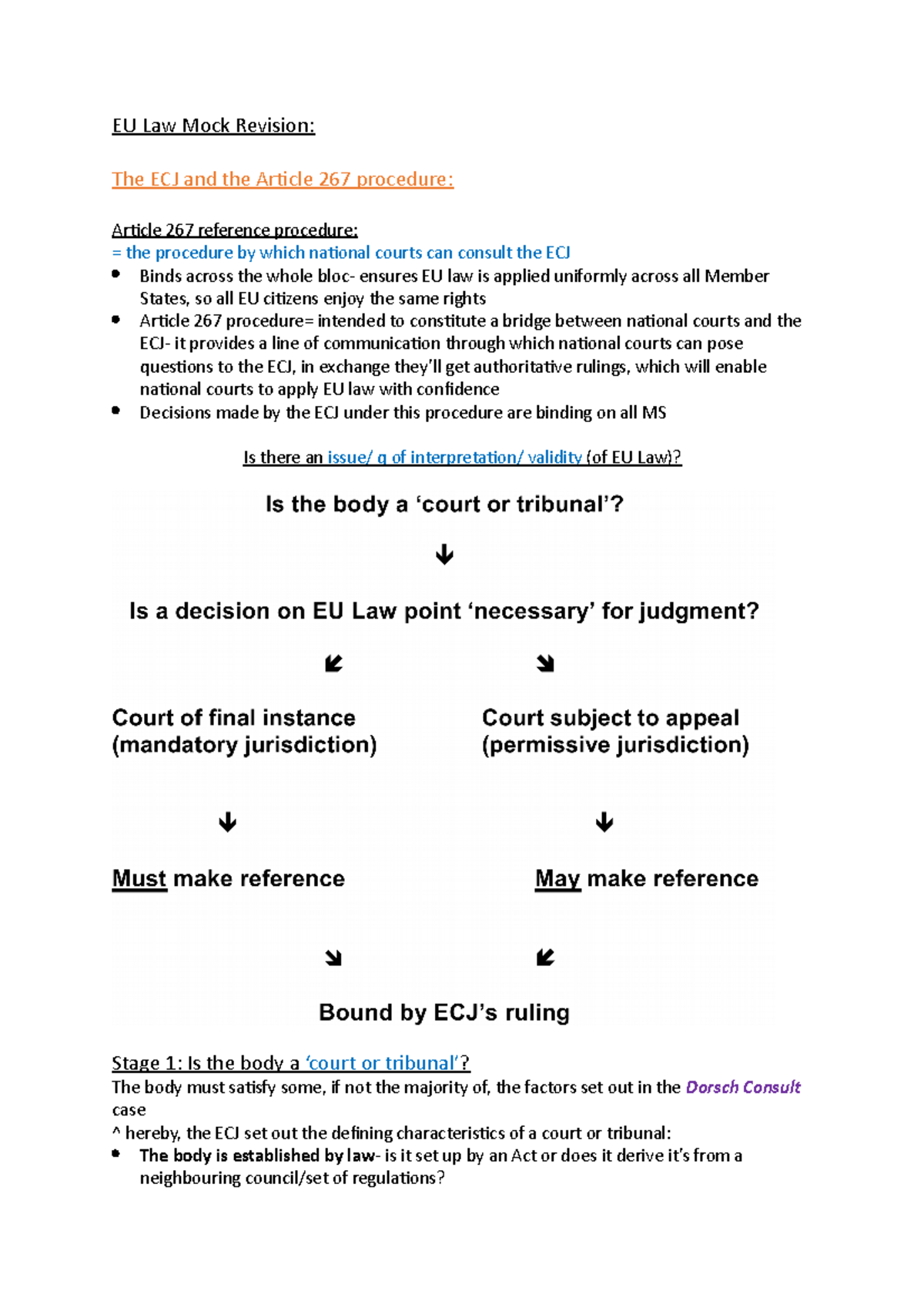 Eu Law Mock Revision Article 267 Procedure Direct Indirect Effect State Liability Eu Law