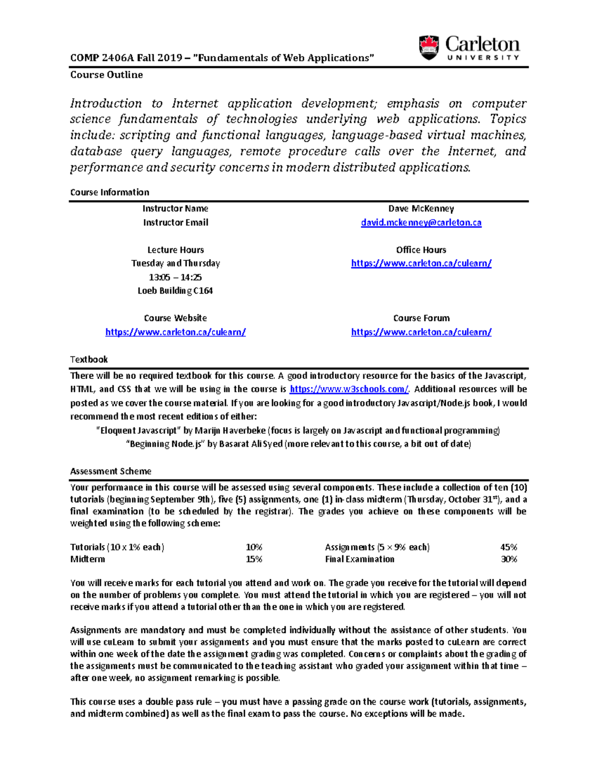 COMP2406A-F19-Course Outline - Warning: TT: undefined function: 32 ...