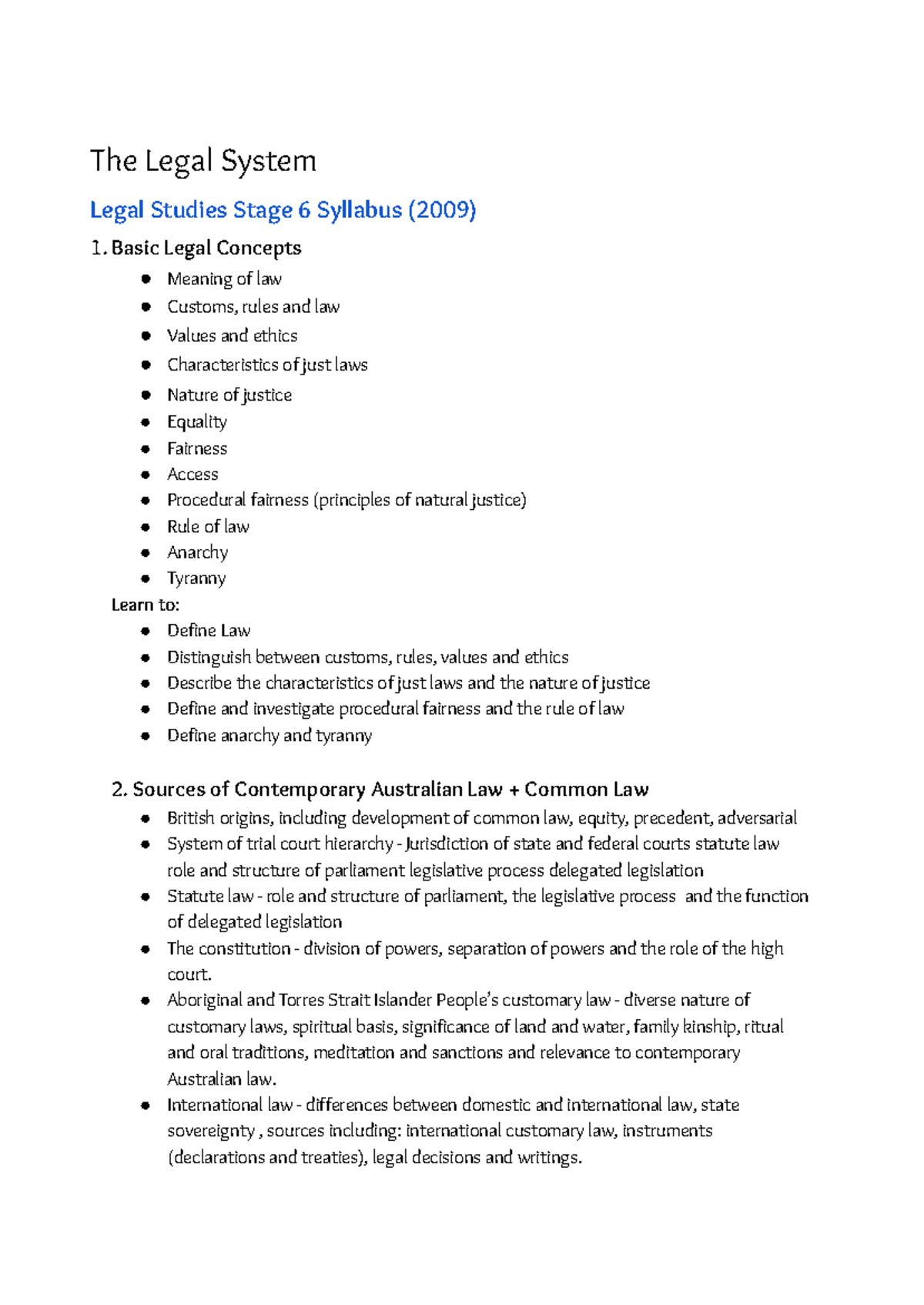 Legal Studies Prelim Syllabus Notes 2024 - The Legal System Legal ...