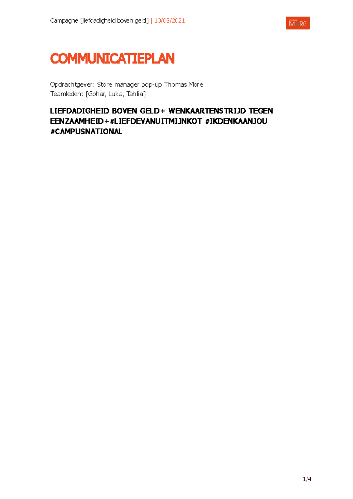 Communicatieplan template-1 - COMMUNICATIEPLAN Opdrachtgever: Store ...