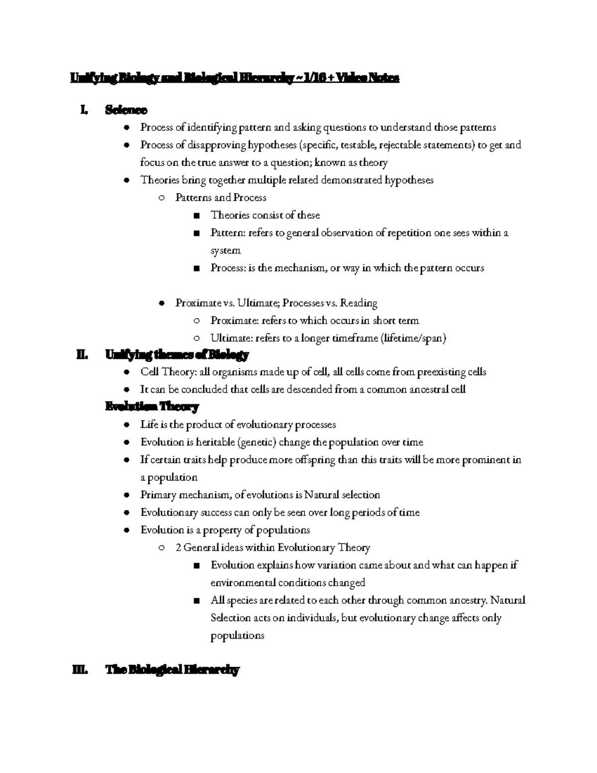 WEEK 1 BIO 114 - Unifying Biology and Biological Hierarchy - Unifying ...