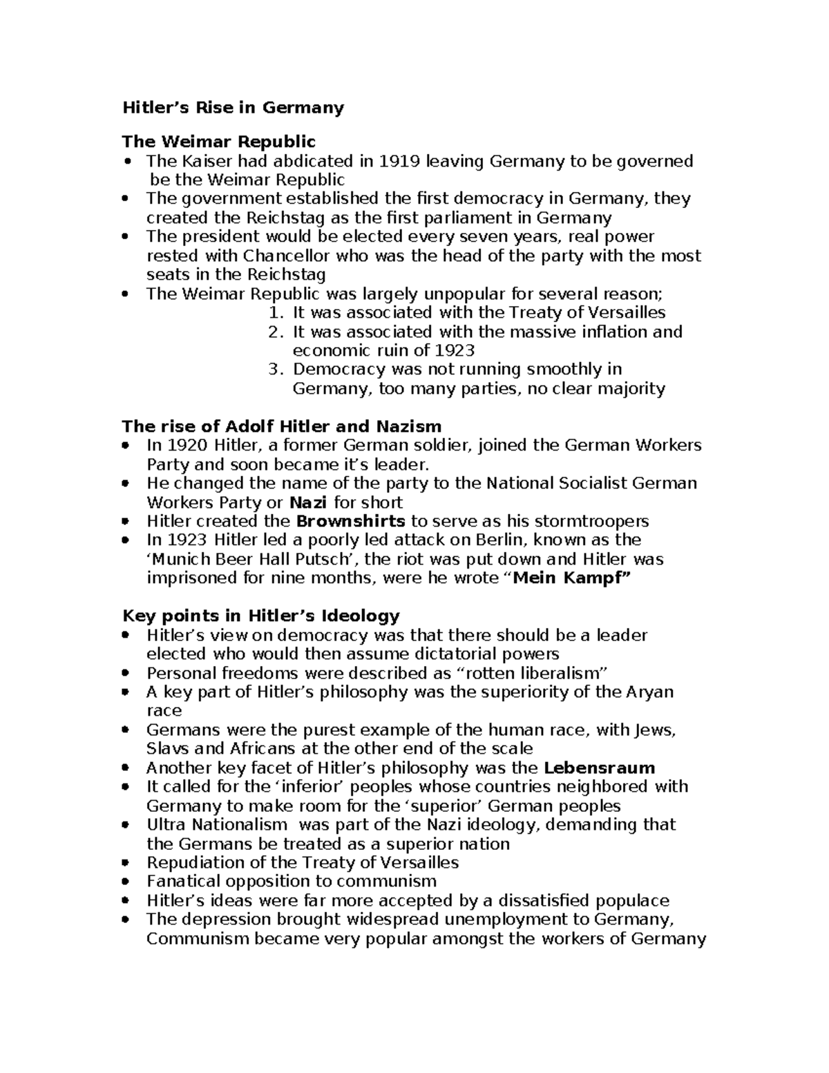 Hitler - Hitler’s Rise in Germany The Weimar Republic The Kaiser had ...