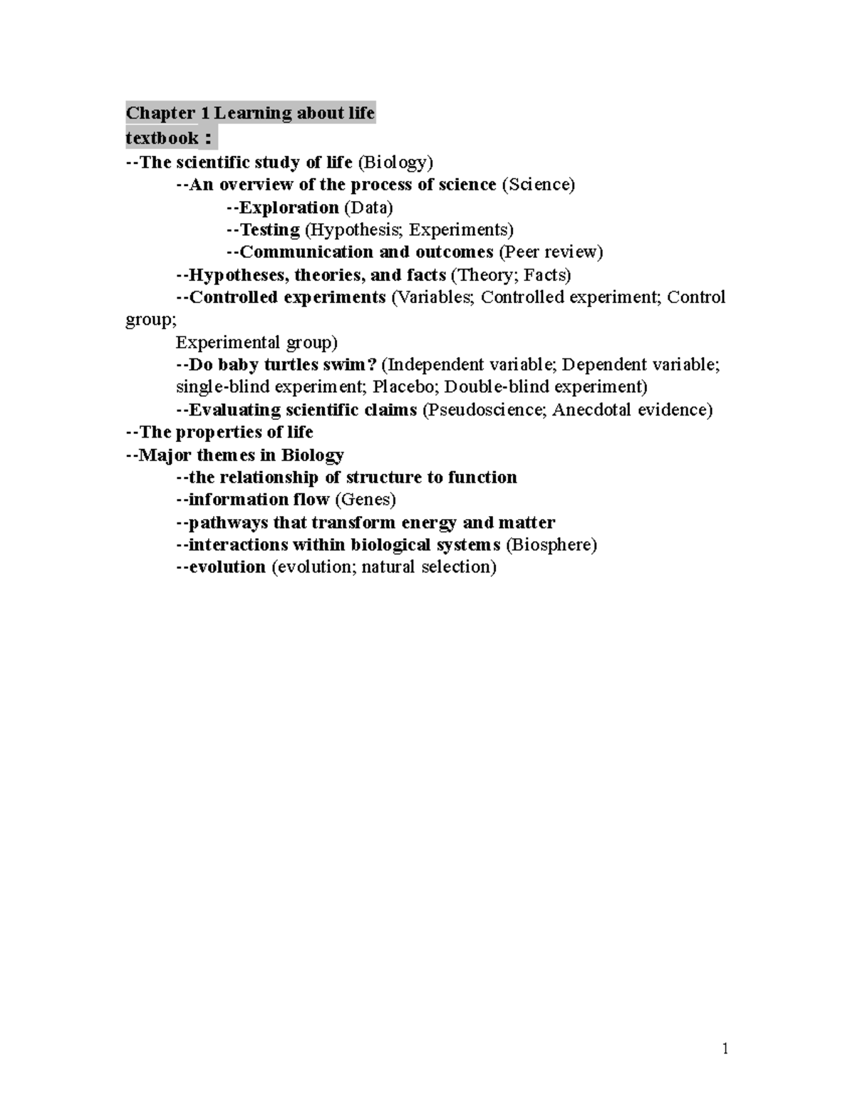 Chapter 1 Learning about life notes - Chapter 1 Learning about life ...