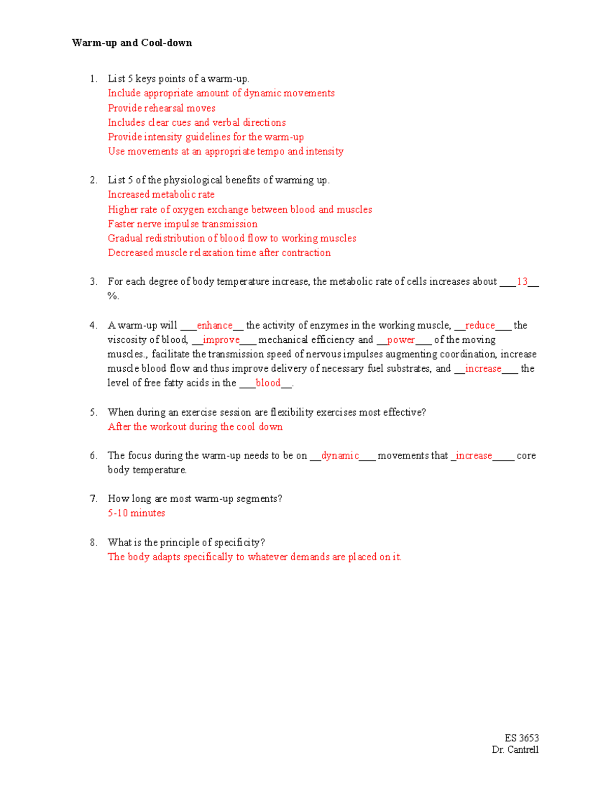 Chapter 06 Assignment - Dr. Cantrell - Warm-up and Cool-down List 5 ...