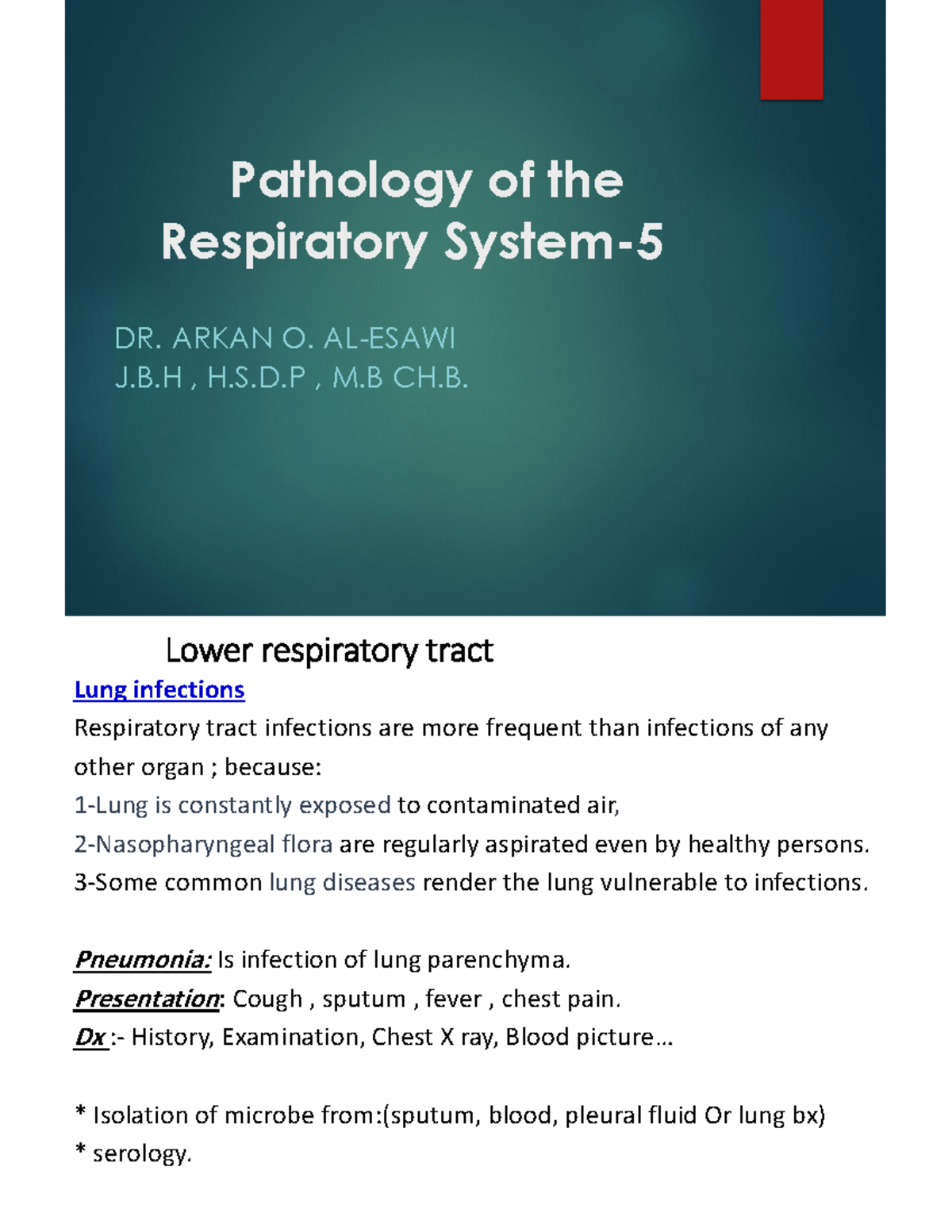 Pathology Of Respiratory System – ZHERSS