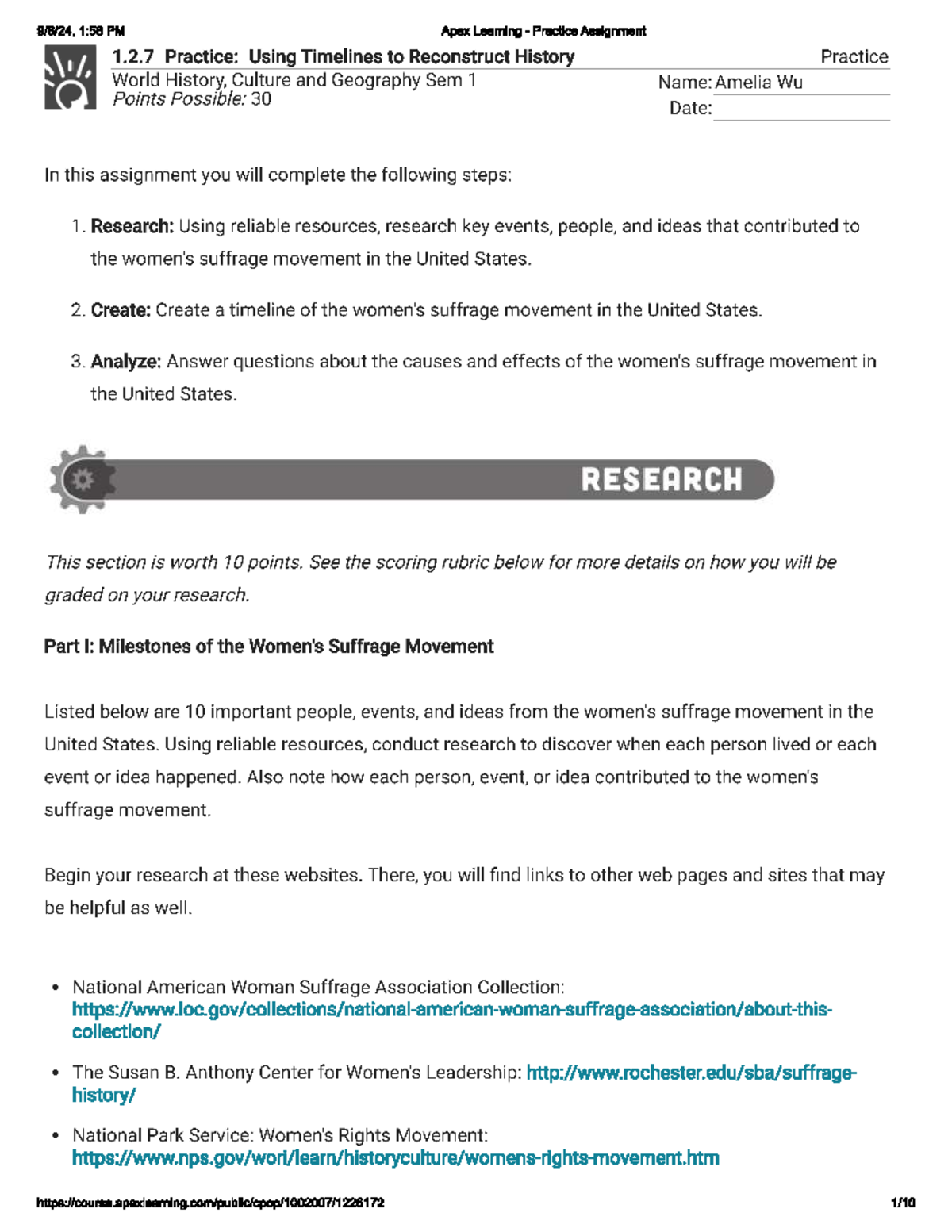 School work - dawgs - 1:58 PM Apex Learning Practice Assignment 1.2 ...