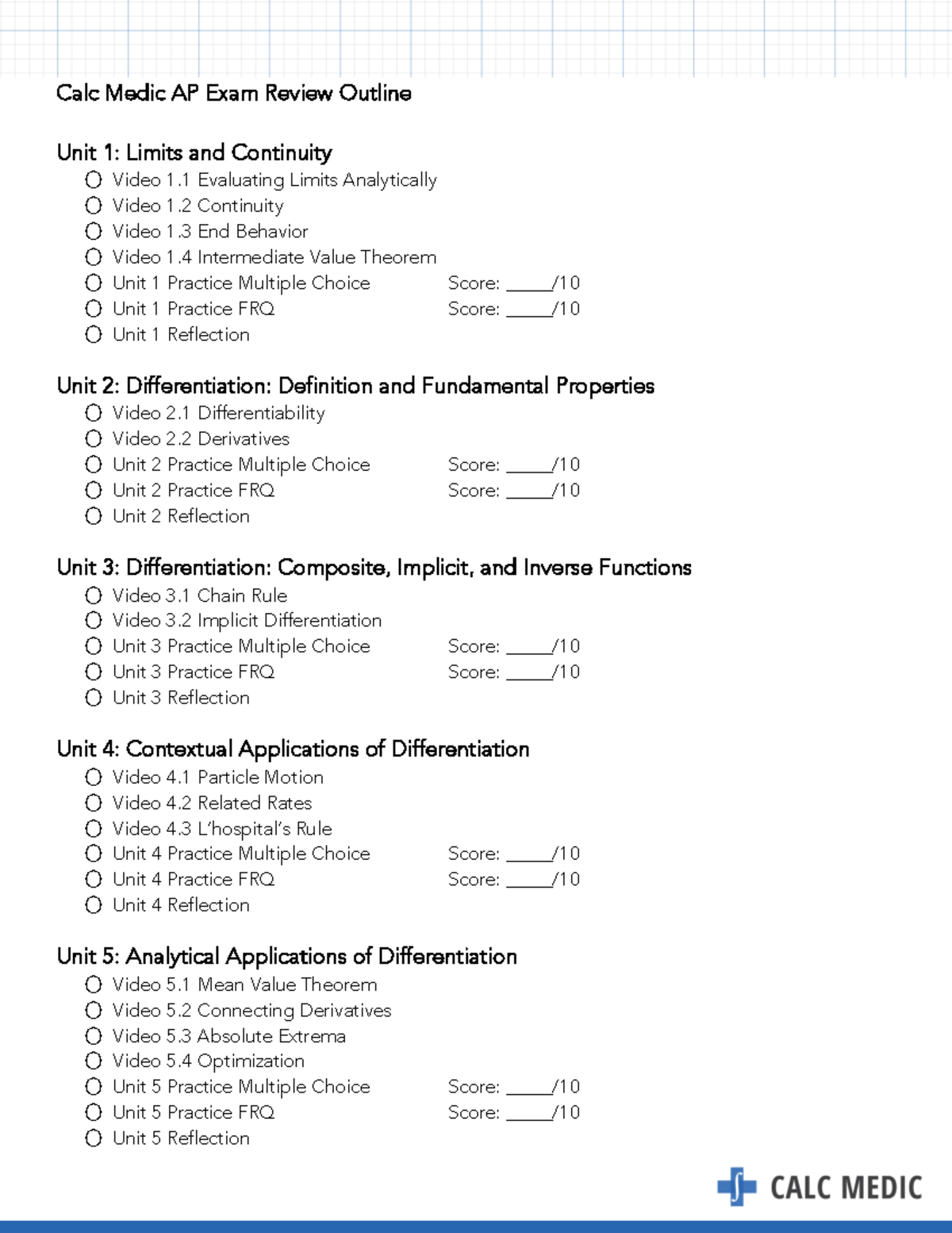 Calc Medic AP Exam Review Outline - Studocu