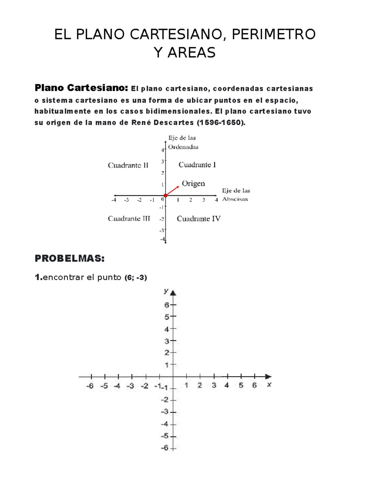 EL Plano Cartesiano - EL PLANO CARTESIANO, PERIMETRO Y AREAS Plano ...