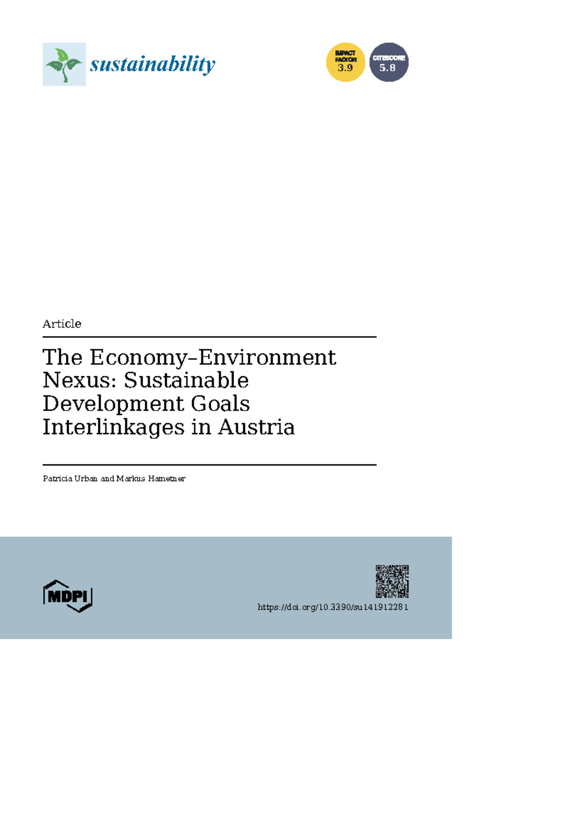 The Economy–Environment Nexus Sustainable Development Goals ...