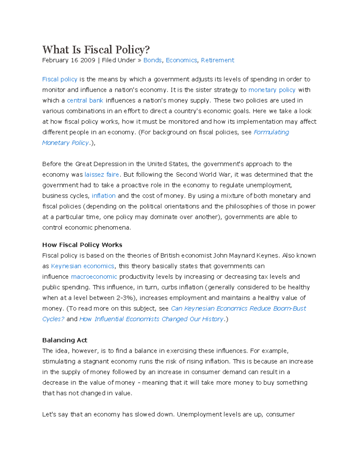 What Is Fiscal Policy - What Is Fiscal Policy? February 16 2009 | Filed ...