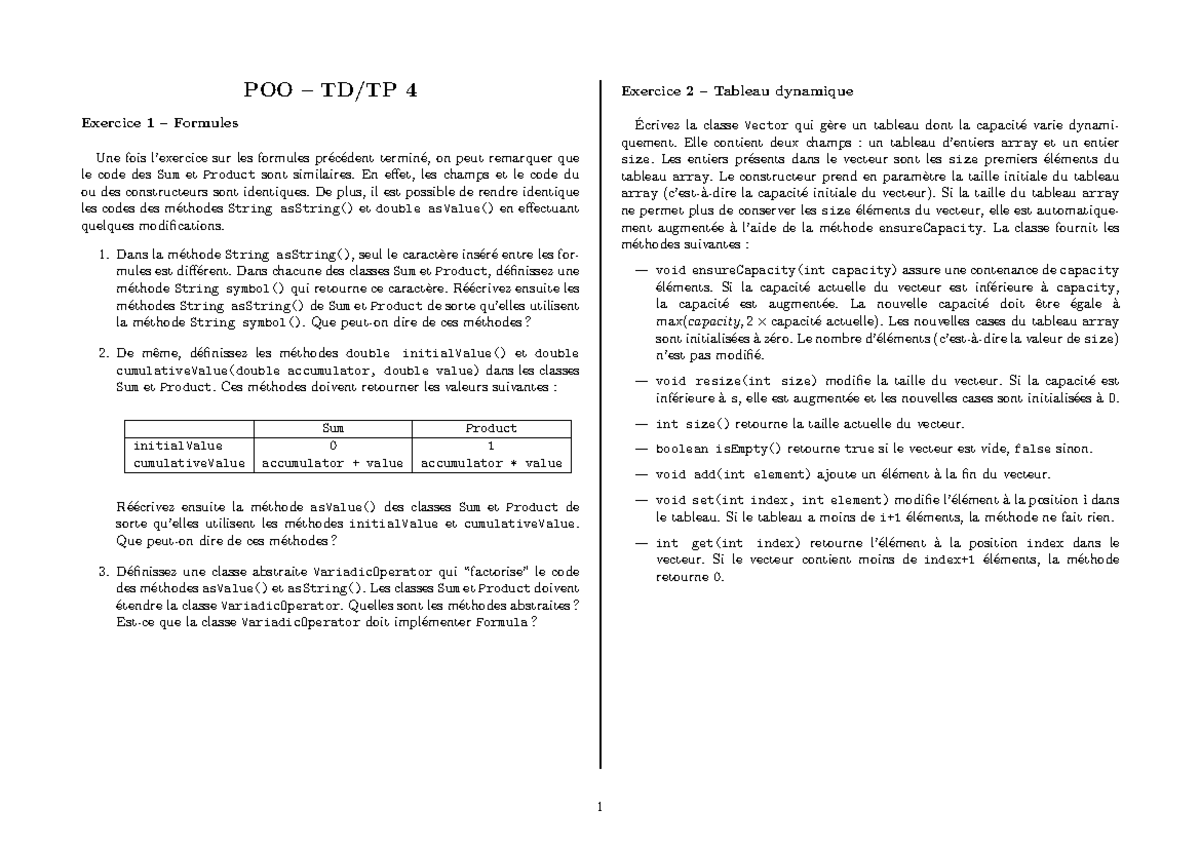 JAVA POO – Traveaux diriges 4 - POO – TD/TP 4 Exercice 1 – Formules Une ...