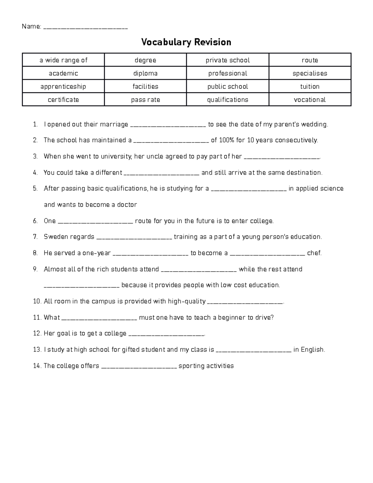 Vocab 16 - đừng xem - Name: _____________________________ Vocabulary ...