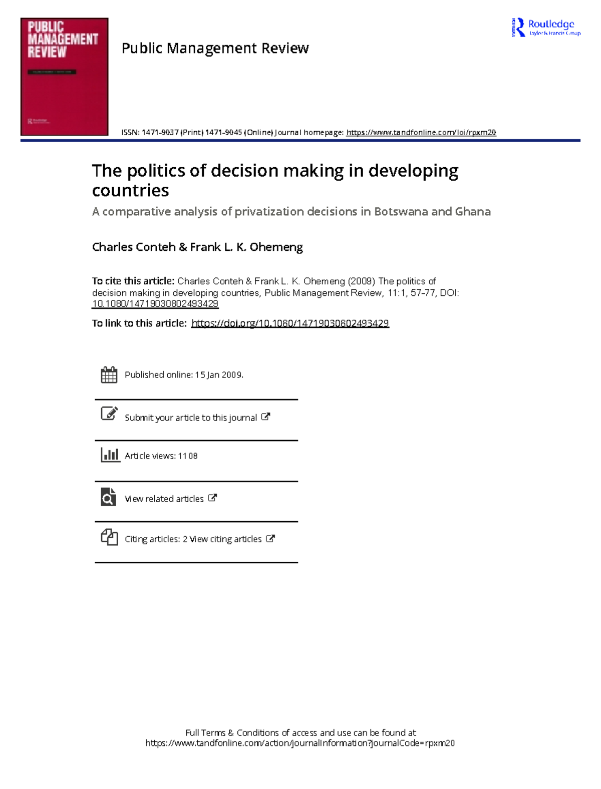 The politics of decision making in developing countries - Full Terms ...