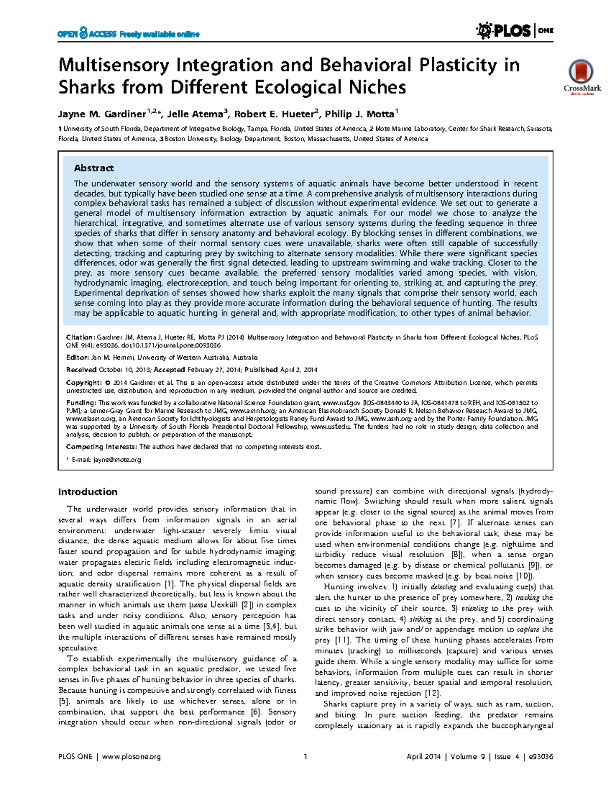 Multisensory Integration and Behavioral Plasticity in sharks-2 ...