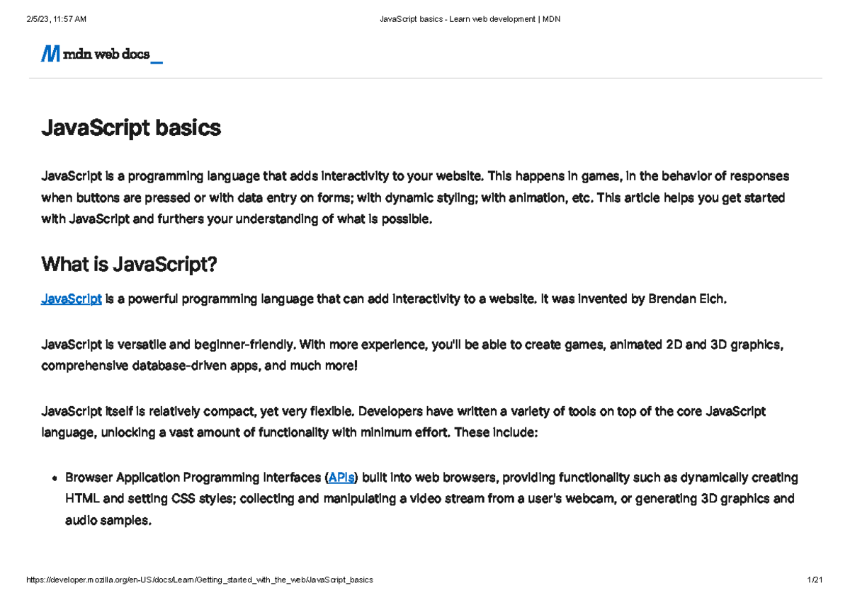Java Script Basics Learn Development MDN JavaScript Basics